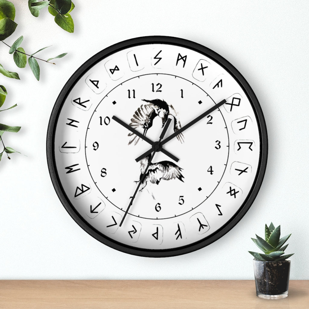 Wall clock - Ravens Play - Runes. Norse Viking clock – alexkempart